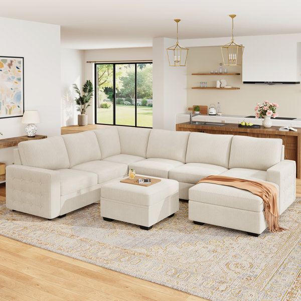 Latitude Run® U-shaped Modular Sleeper Sectional Corduroy Sofa Bed With Storage Space | Wayfair